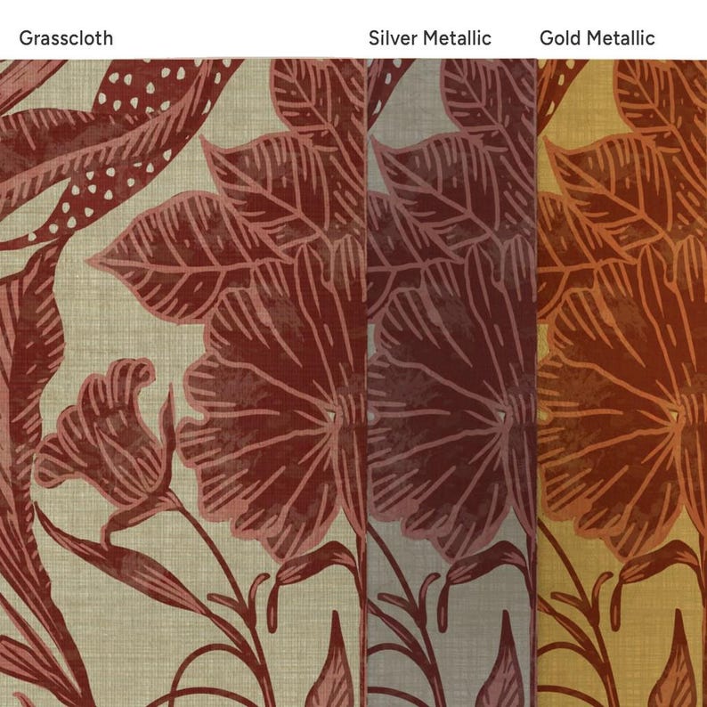 Ruby Red Floral Grasscloth Wallpaper - Block Print by Smokeinthewoods ...