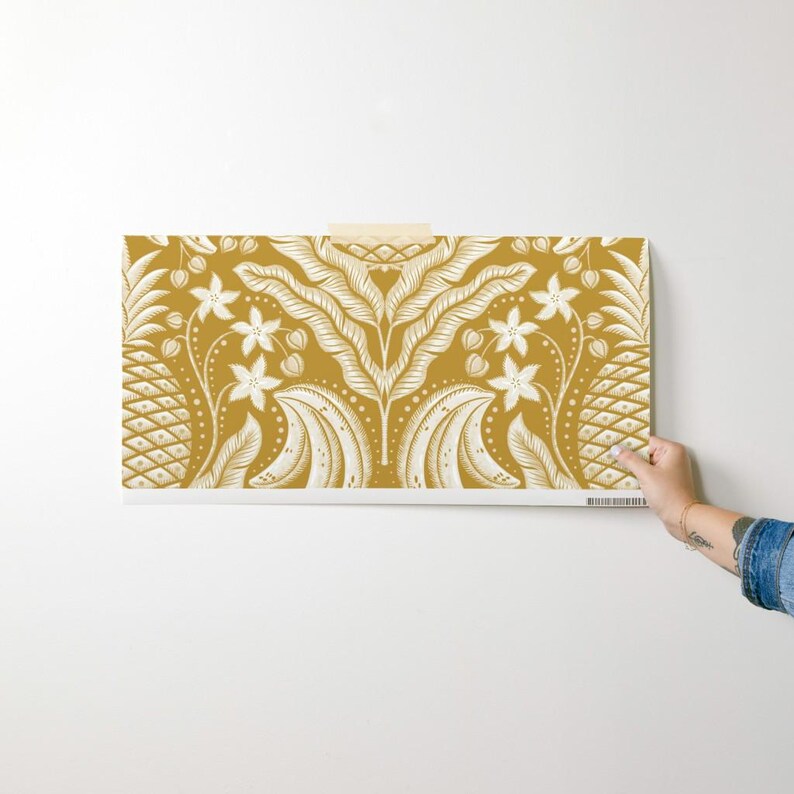 Pineapple Damask Grasscloth Wallpaper - Tropical Fruit Damask by Me ...