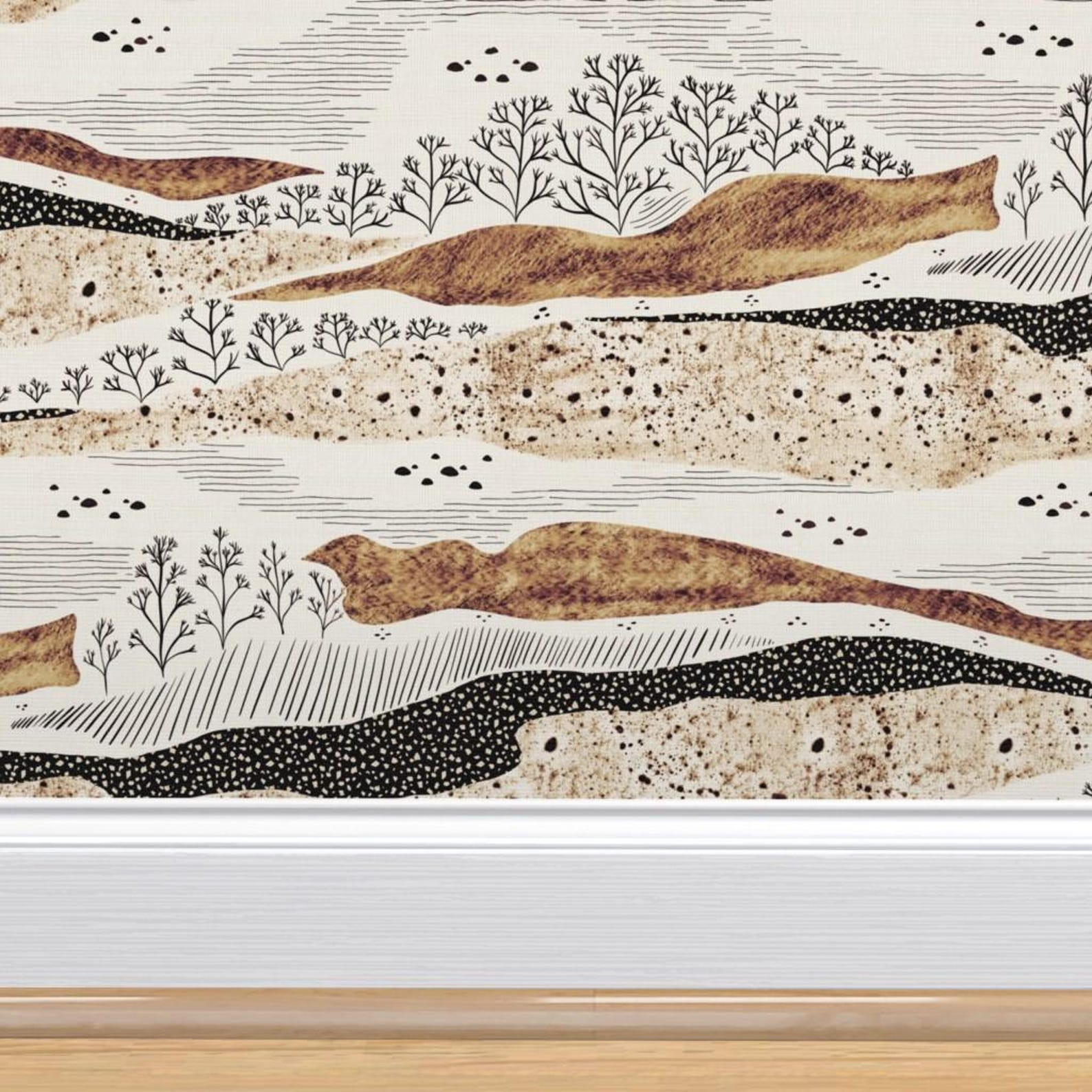 Southwestern Boho Grasscloth Wallpaper - Calm Desert by Mona_ahmed - Desert Landscape Earth Tone ...