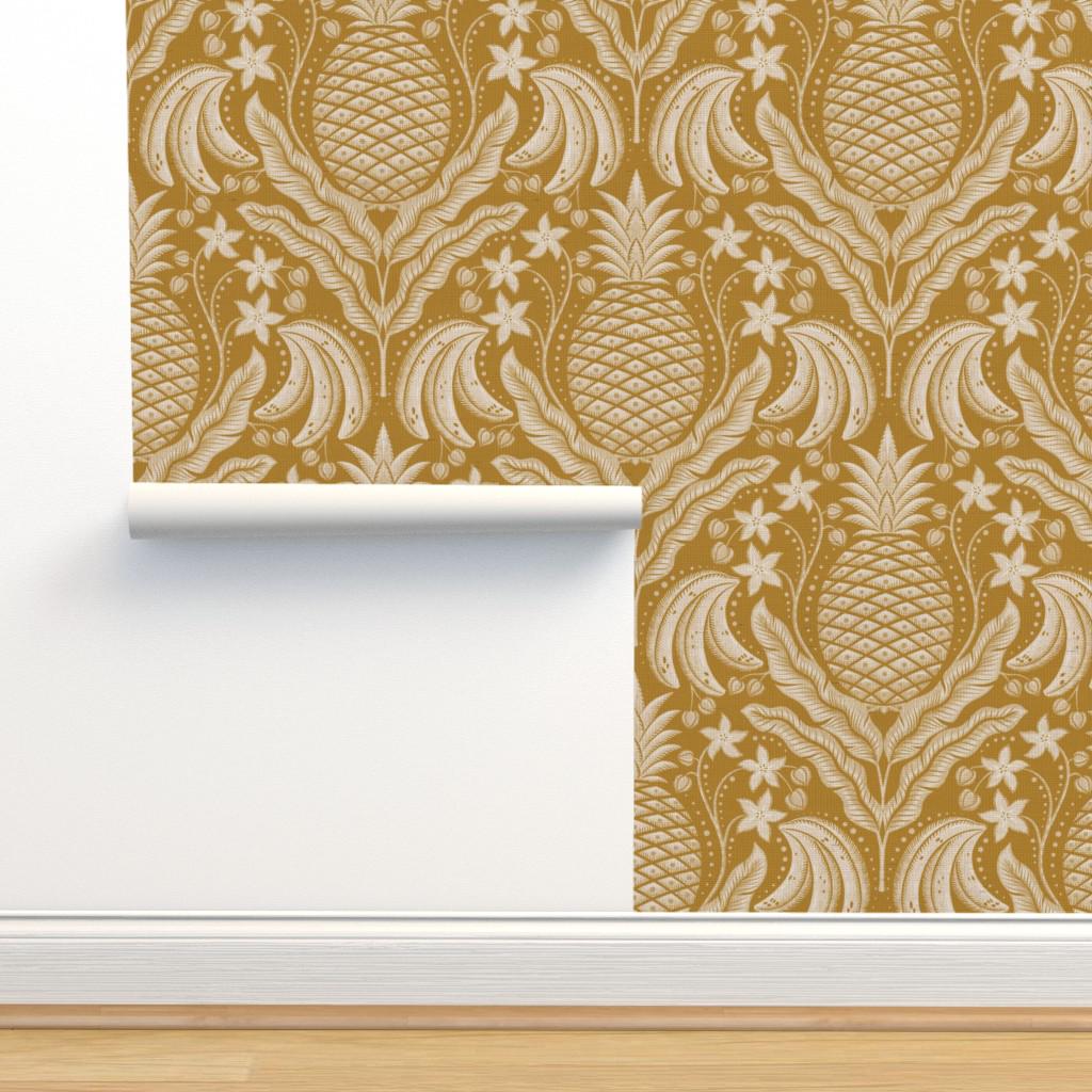 Pineapple Damask Grasscloth Wallpaper - Tropical Fruit Damask by Me ...