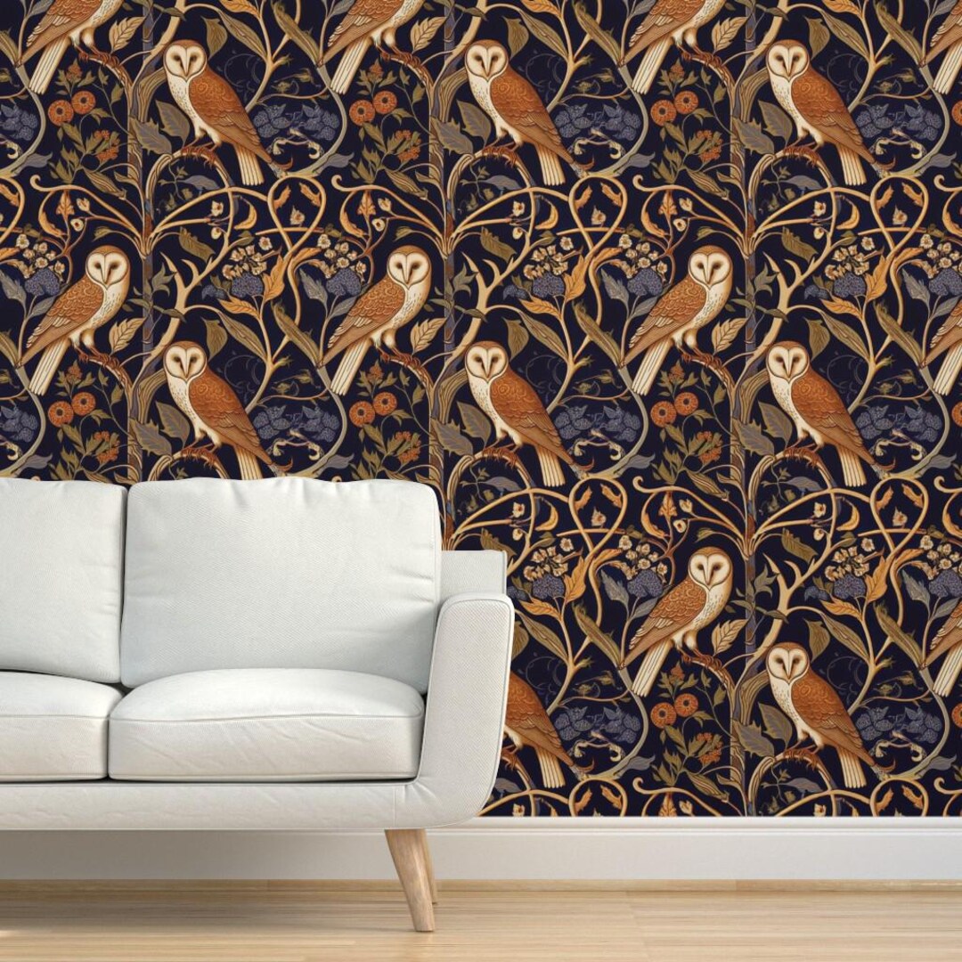 Renaissance Forest Grasscloth Wallpaper - Medieval Owls by Nickleen ...