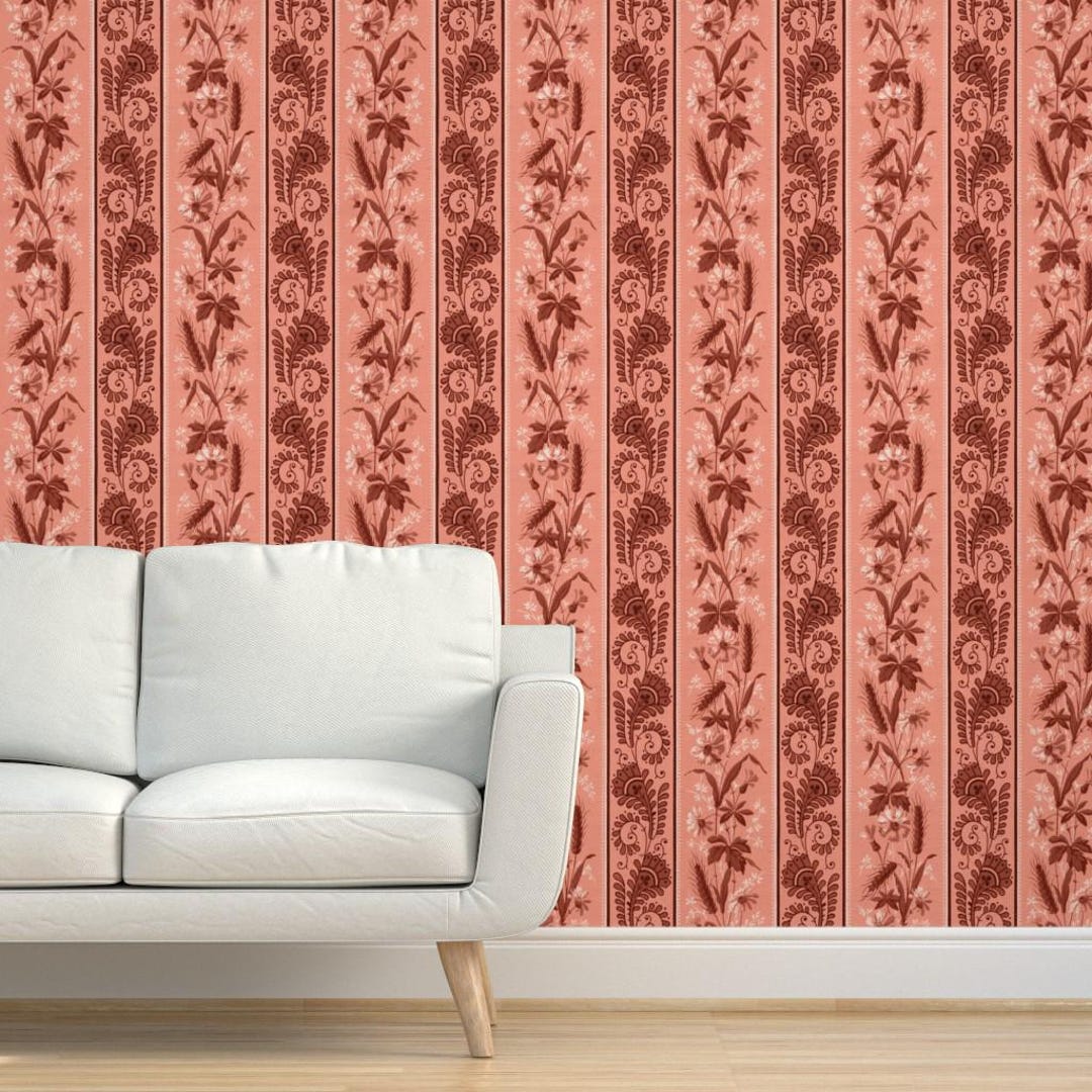 Coral Stripe Grasscloth Wallpaper - 1880 Victorian Stripe by Adrienne ...