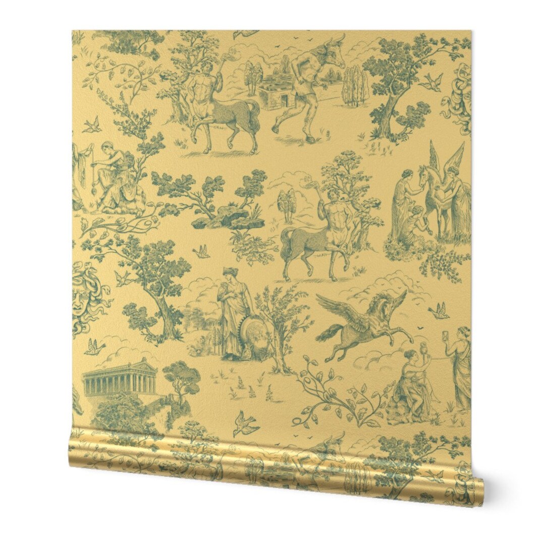 Toile Gold or Silver Metallic Wallpaper Greek Mythology Toile by ...