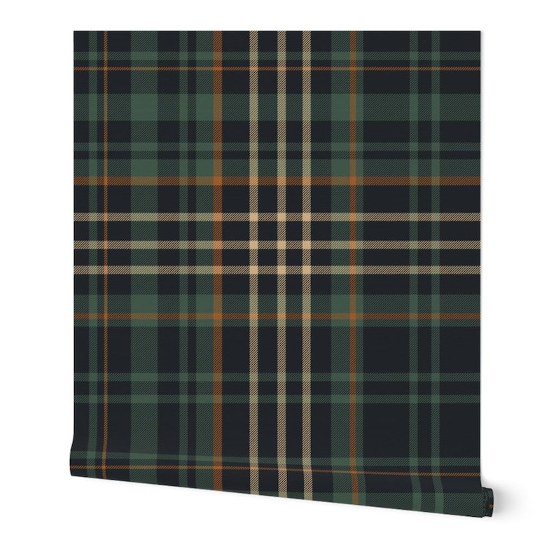 Dark Green Check Grasscloth Wallpaper Modern Tartan Plaid by Tessab ...