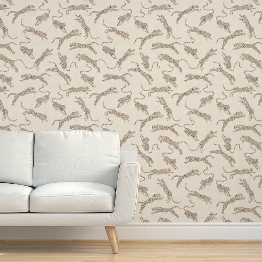 Neutral Leopard Grasscloth Wallpaper - Cozy Leopards by Evamatise ...