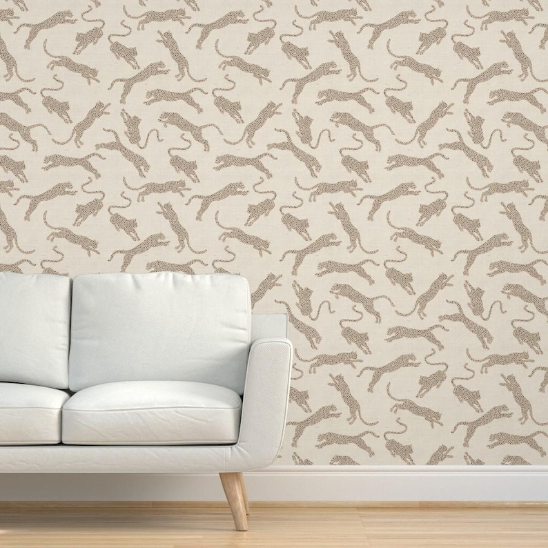 Neutral Leopard Grasscloth Wallpaper - Cozy Leopards by Evamatise ...