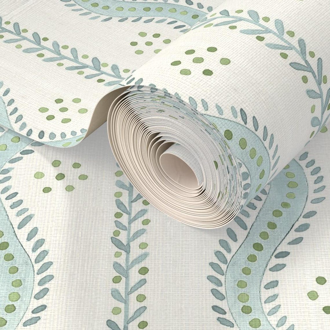 Mint Green Preppy Grasscloth Wallpaper - Andrew Stripe by Danika ...