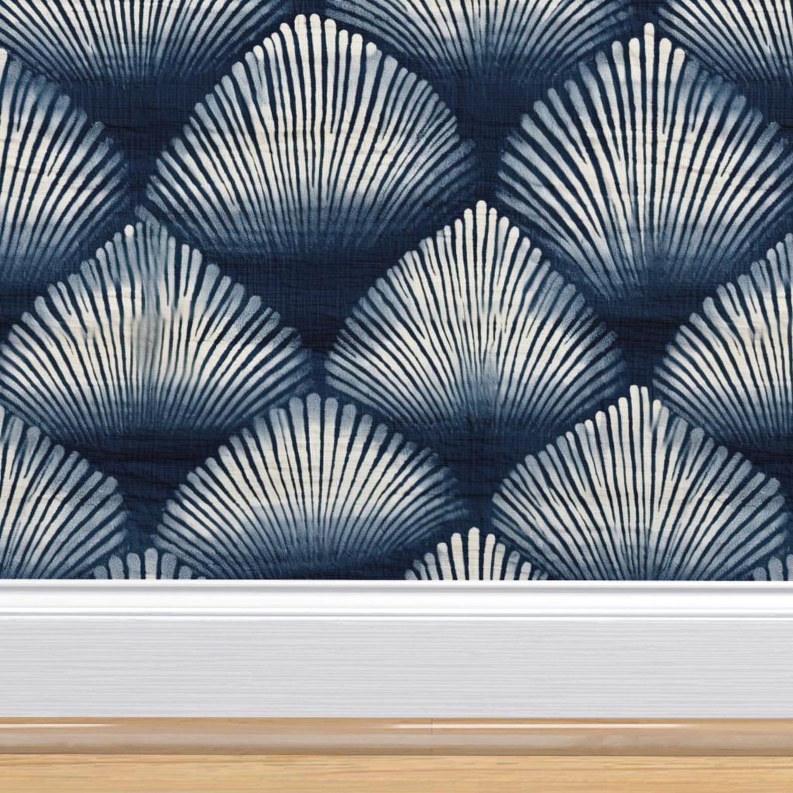 Indigo Shells Grasscloth Wallpaper - Indigo Shell by Bicoinu - Coastal ...