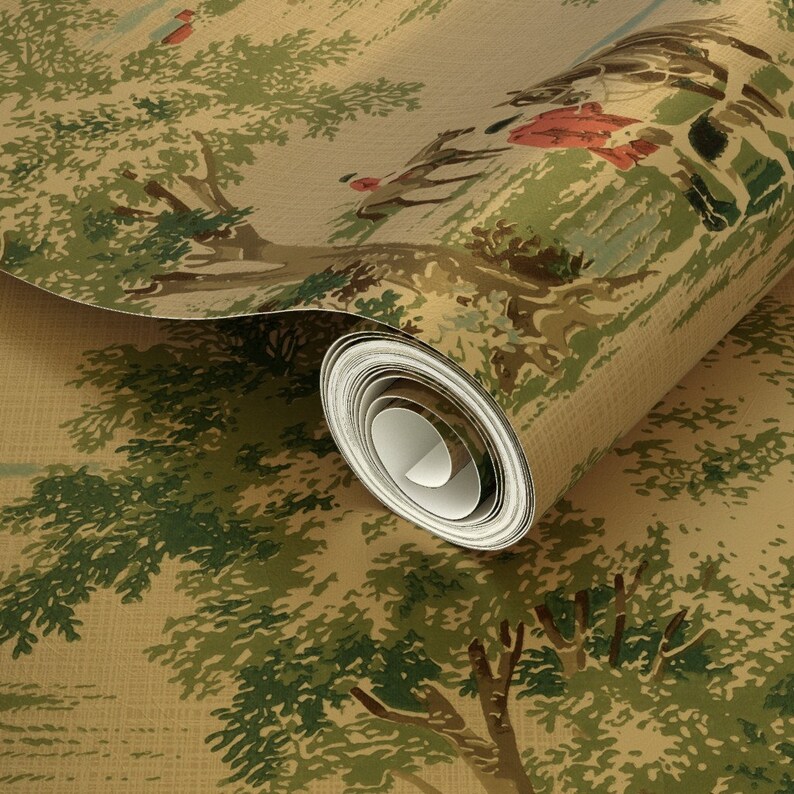 Equestrian Toile Gold or Silver Metallic Wallpaper Hunt Scene by ...
