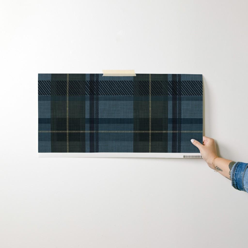 Dark Blue Check Grasscloth Wallpaper Traditional Blue Tartan by Evelyns ...
