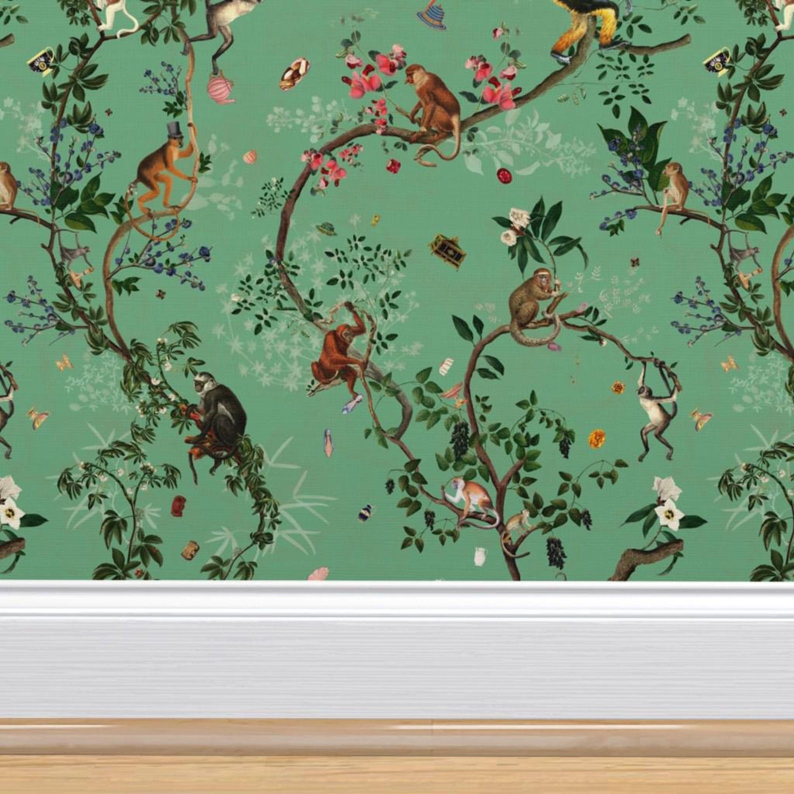 Glam Chinoiserie Grasscloth Wallpaper - Monkey World by Fifikoussout ...