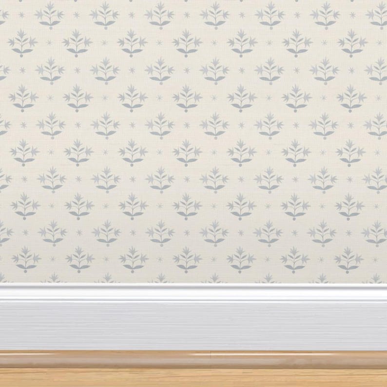 Cream Blue Floral Grasscloth Wallpaper - Thistle Stars Blues by Danika ...