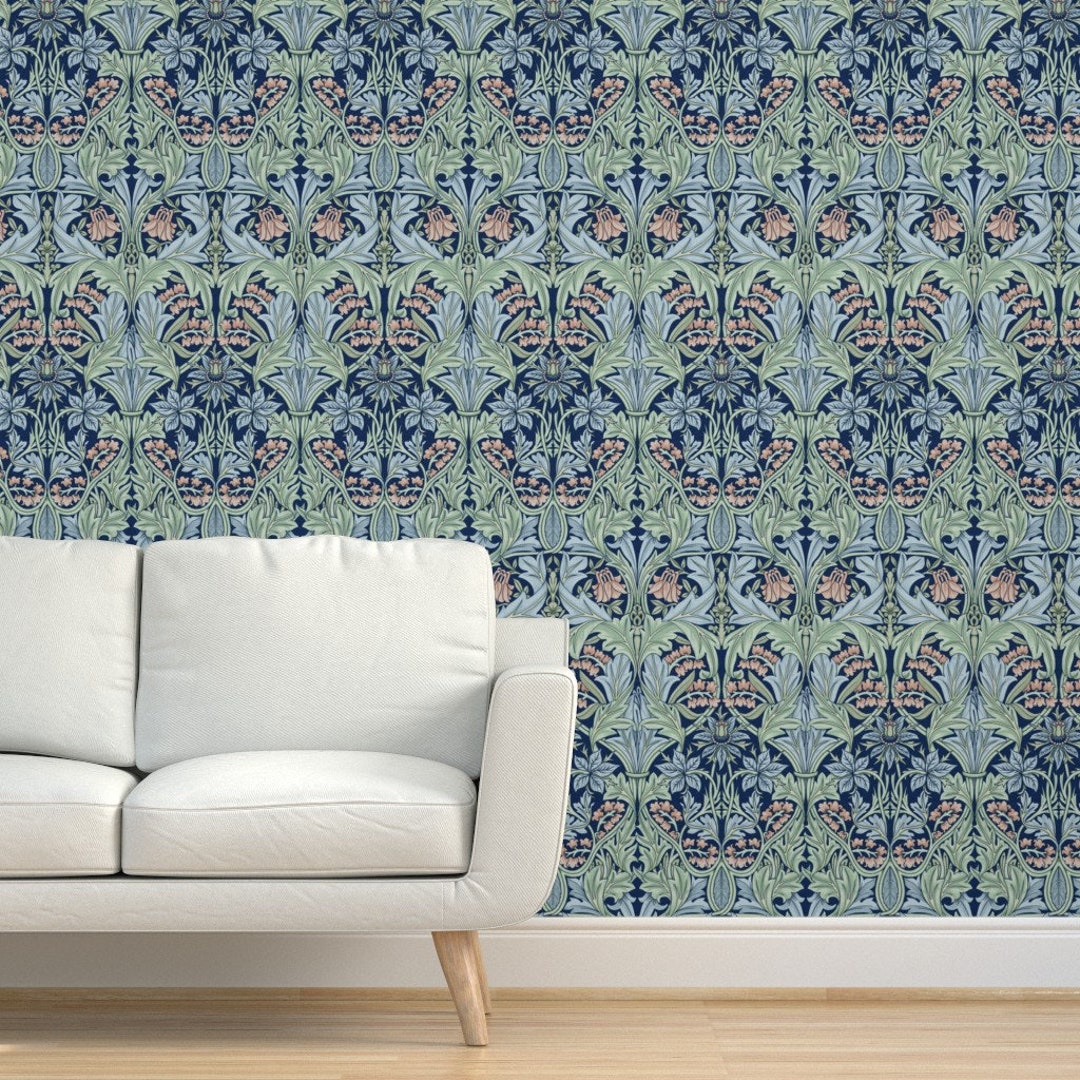 Botanical Damask Grasscloth Wallpaper Morris Bluebell by Chantal_pare ...