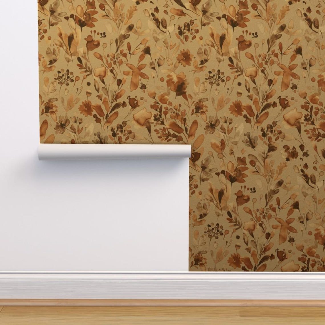 Rustic Floral Gold or Silver Metallic Wallpaper - Summer Rustic Floral ...