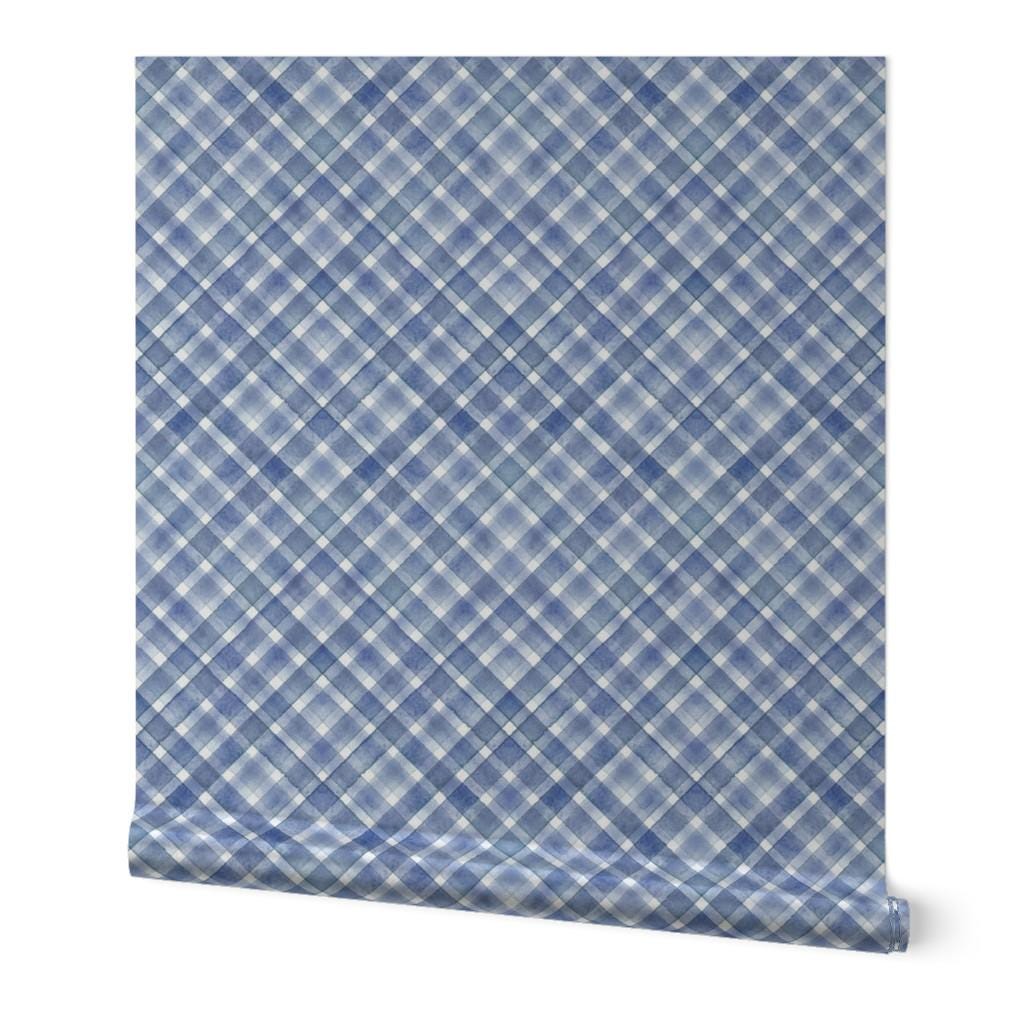 Blue Plaid Gold or Silver Metallic Wallpaper - Watercolor Blue Plaid by ...