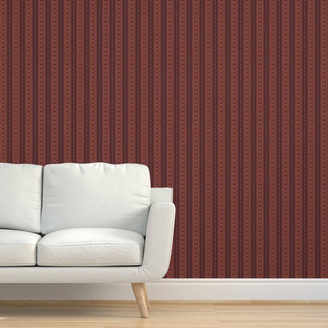Maroon Stripe Grasscloth Wallpaper - Lattice Stripe by ...