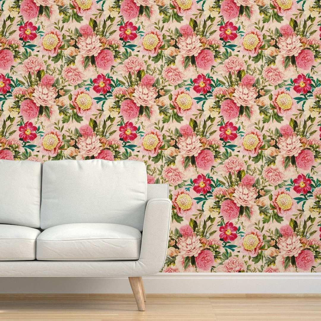 Redoute Peony Grasscloth Wallpaper Redoute Roses by Utart Romantic ...