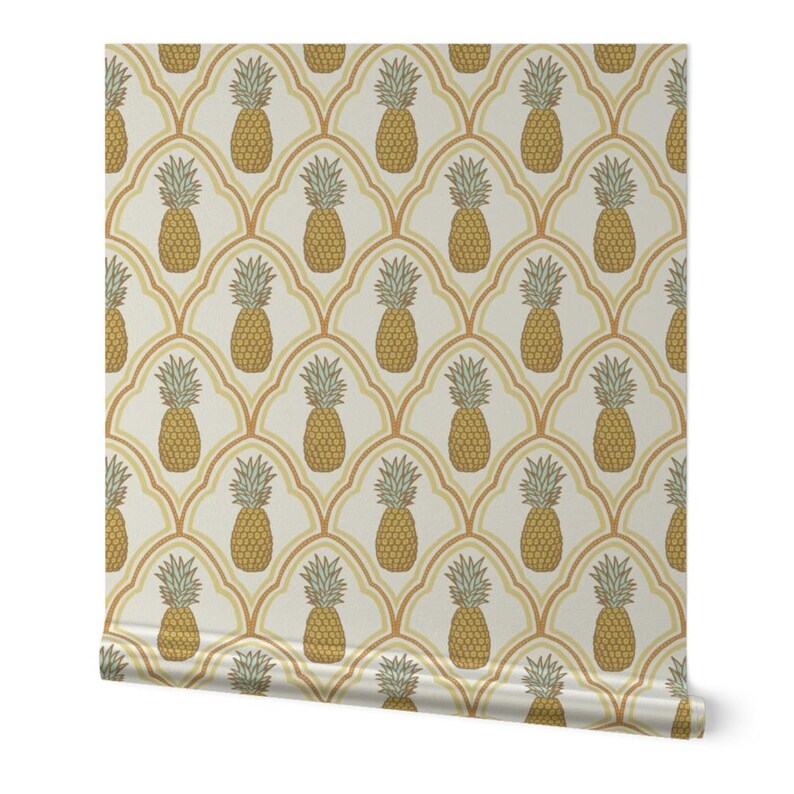 Tropical Pineapple Gold or Silver Metallic Wallpaper - Classical ...