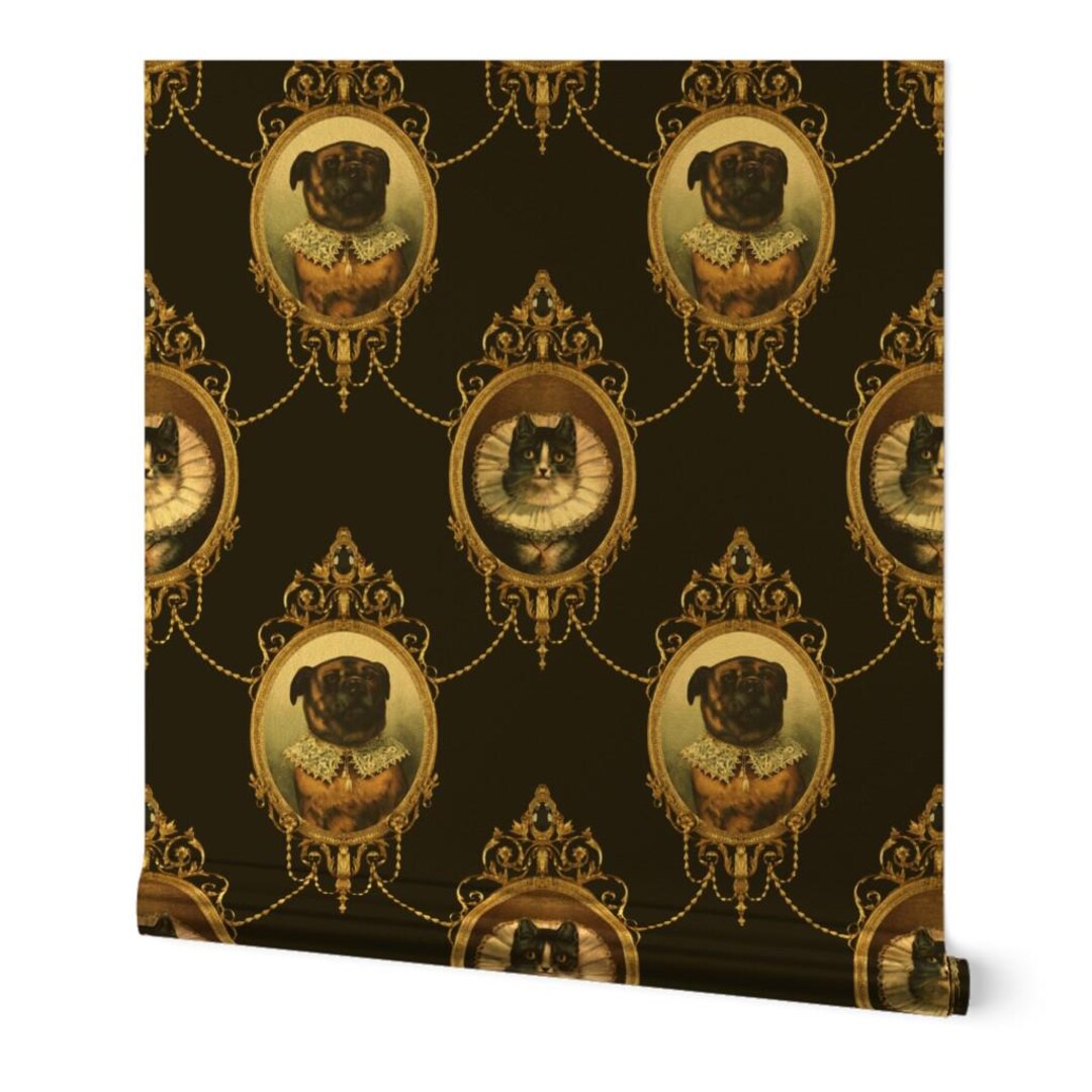 Neoclassical Cats Gold or Silver Metallic Wallpaper - Baroque Animals ...