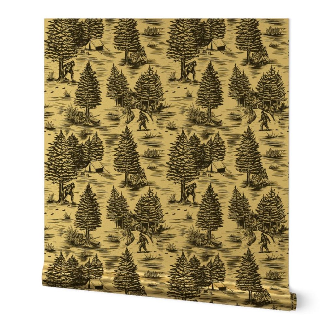 Sasquatch Gold or Silver Metallic Wallpaper - Bigfoot Toile by ...