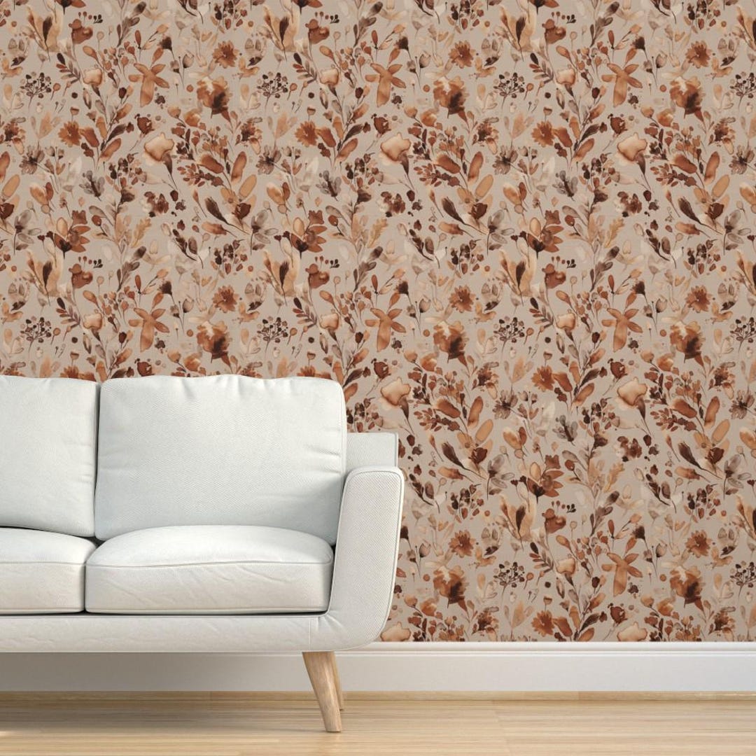 Rustic Floral Grasscloth Wallpaper - Summer Rustic Floral by Ninola ...