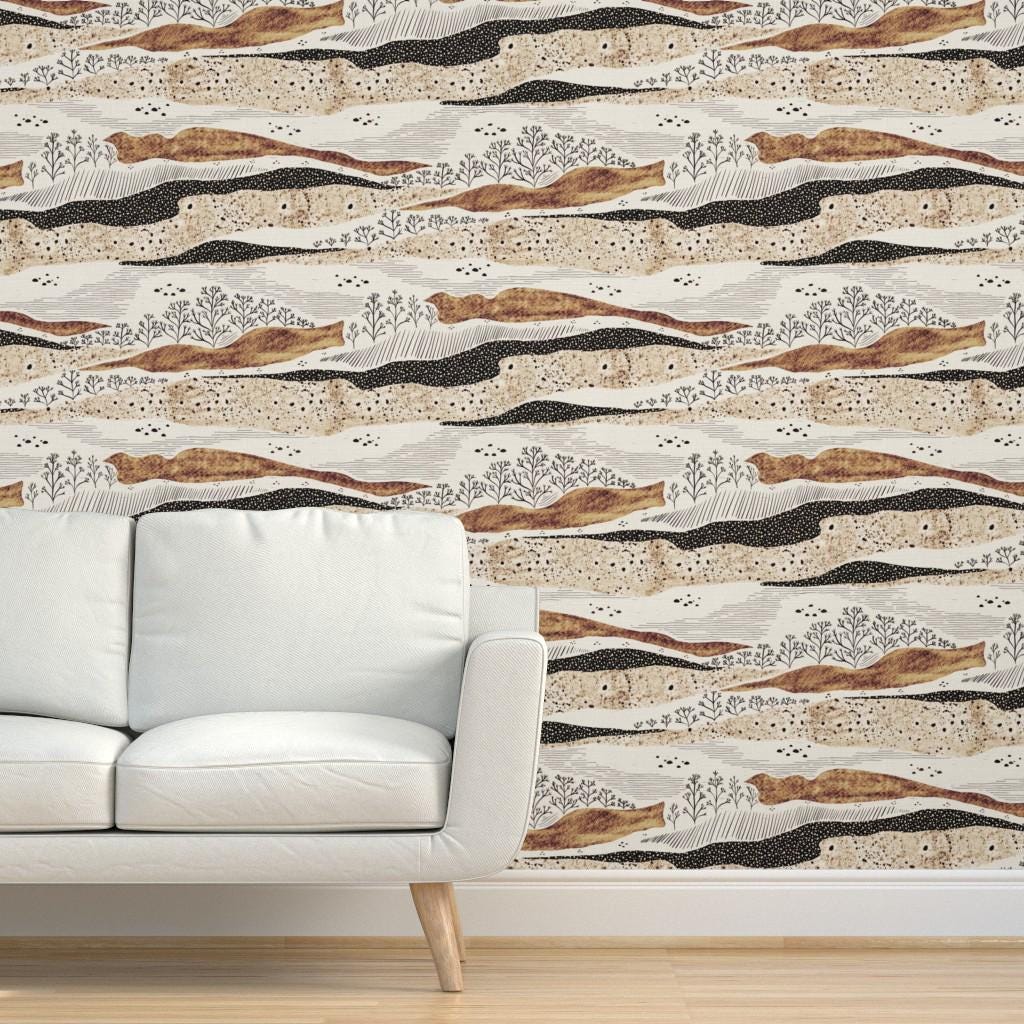 Southwestern Boho Grasscloth Wallpaper - Calm Desert by Mona_ahmed - Desert Landscape Earth Tone ...