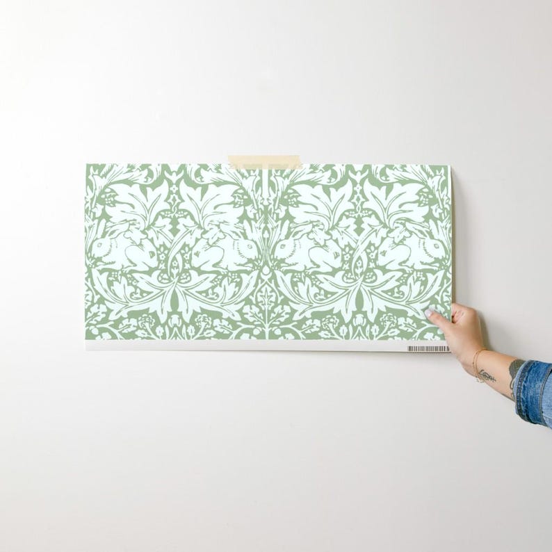 Victorian Garden Grasscloth Wallpaper - Rabbit in Green by ...