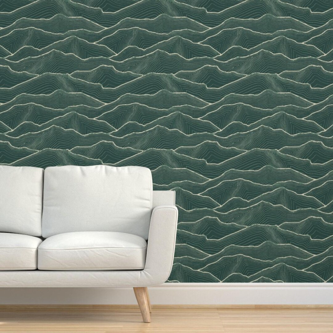 Forest Green Grasscloth Wallpaper Mountains by Bold_and_brash_designs ...