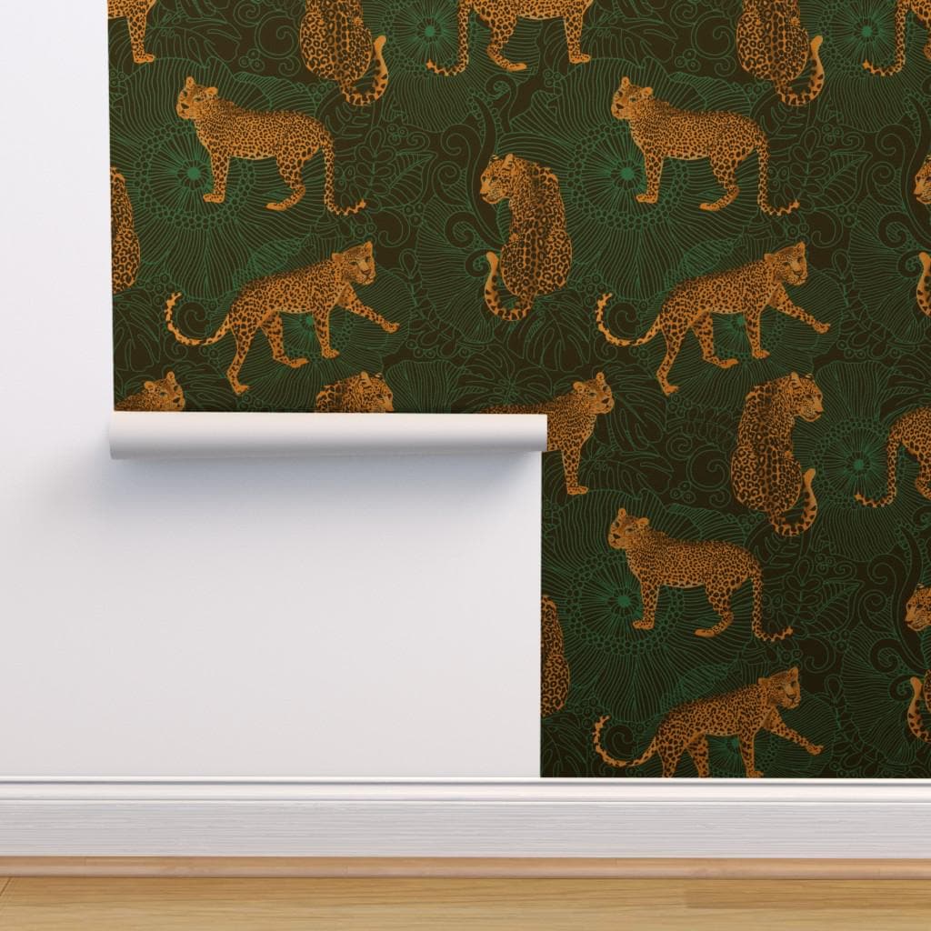 Jaguar Green Gold or Silver Metallic Wallpaper - Leopard Exotic Jungle ...