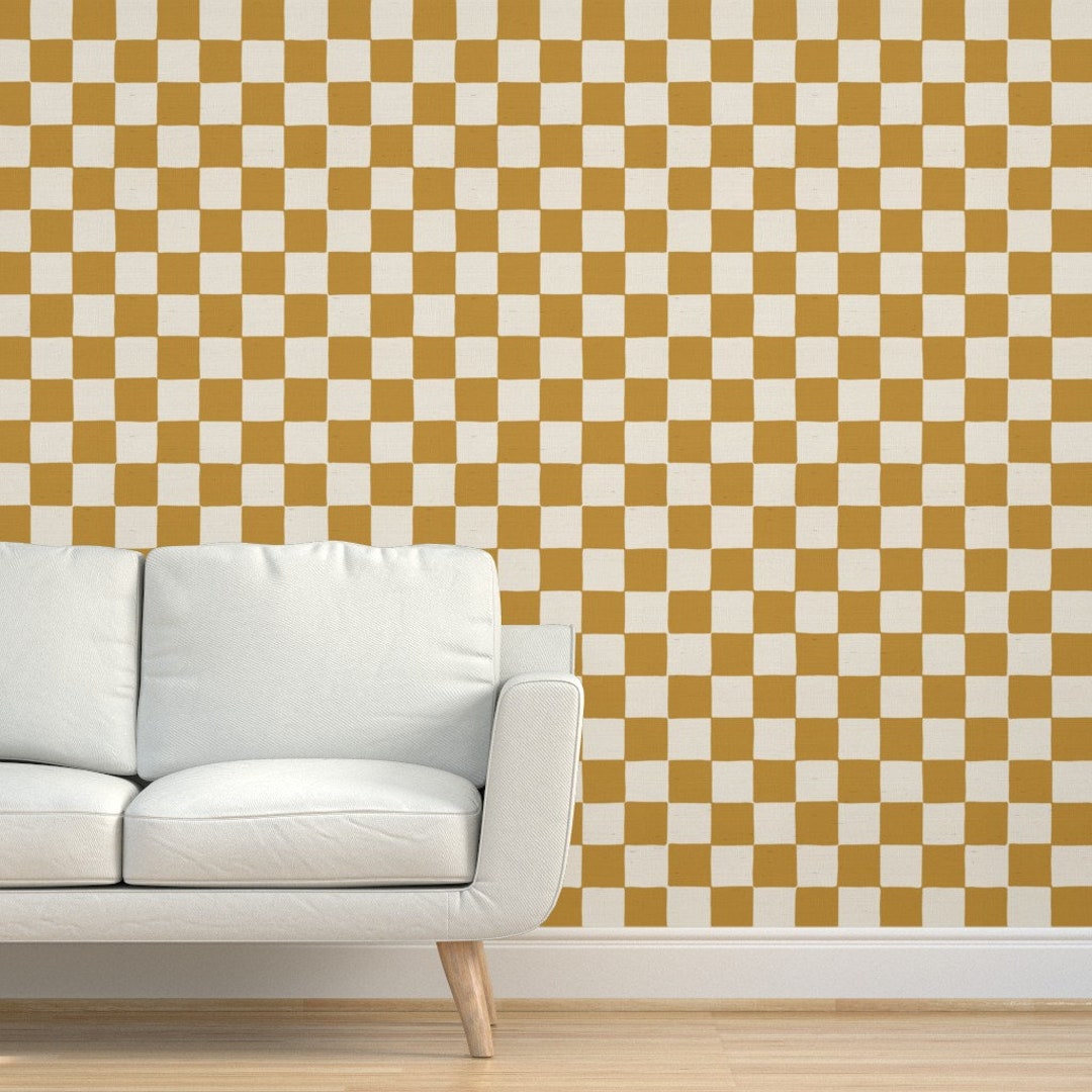 Retro Checkerboard Grasscloth Wallpaper Golden Checkerboar by Erin ...