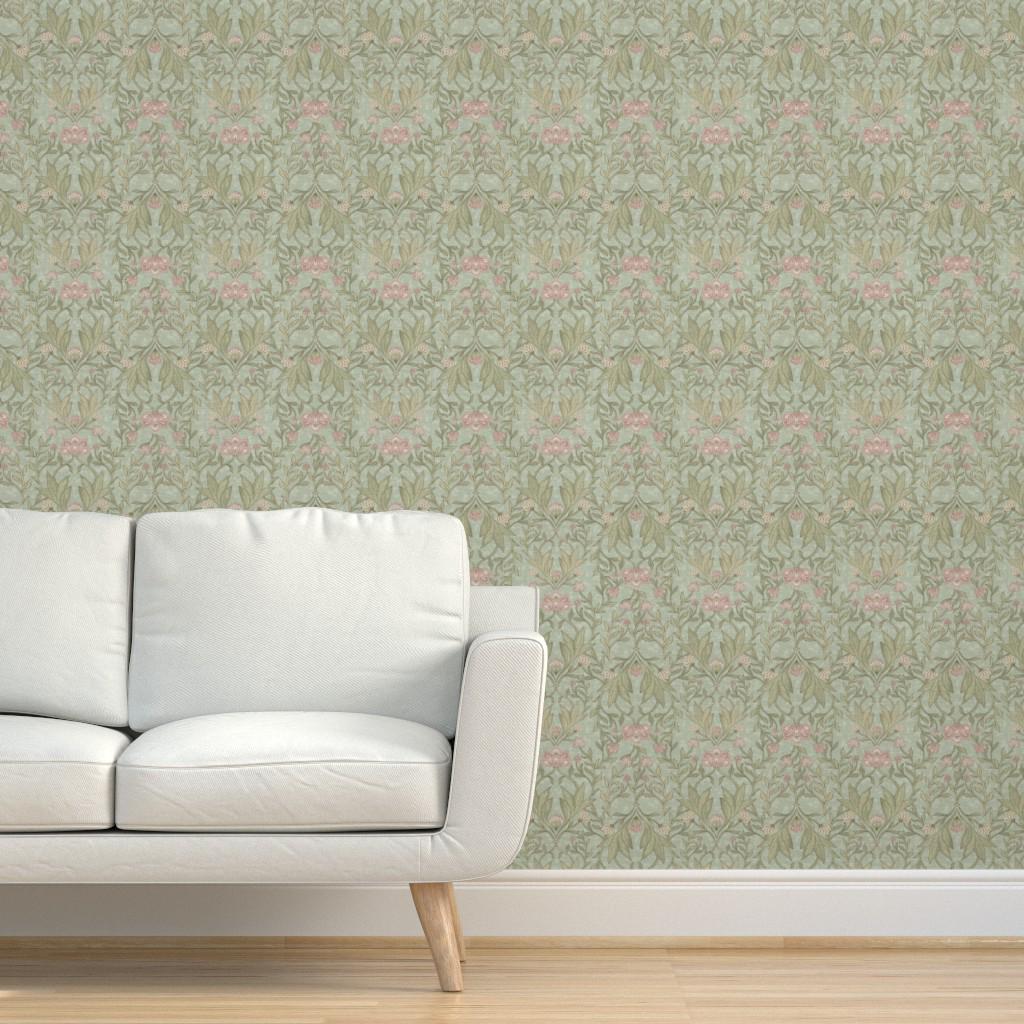 Victorian Floral Grasscloth Wallpaper - Pale Floral Damask by ...