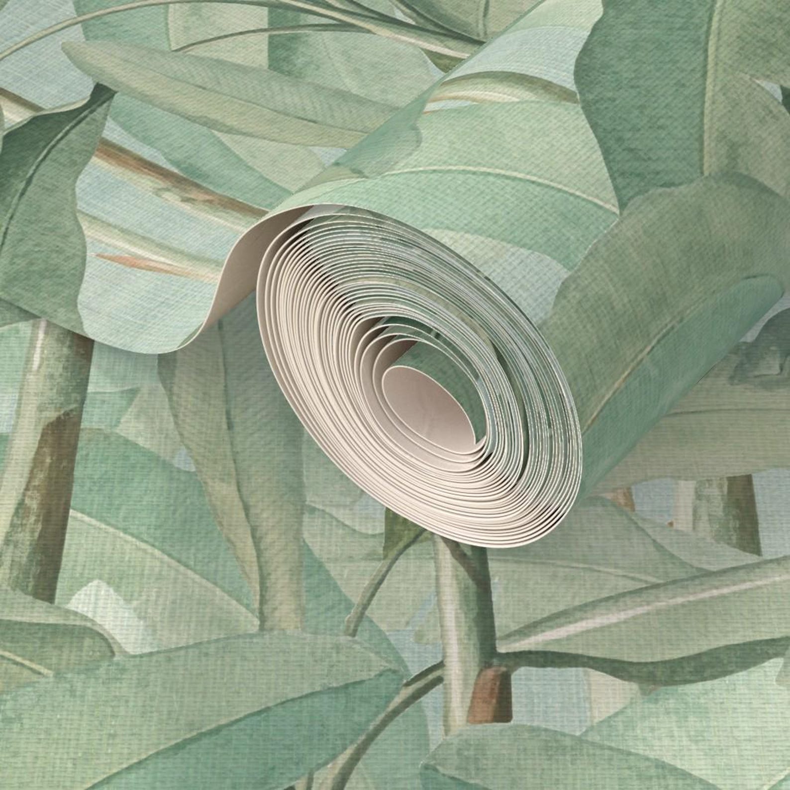 Tropical Leaf Grasscloth Wallpaper - Lush Tropical Leaves by ...