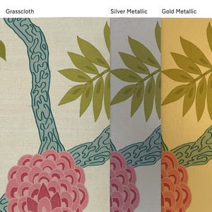 Colorful Preppy Grasscloth Wallpaper - Peony Branch White by Danika ...