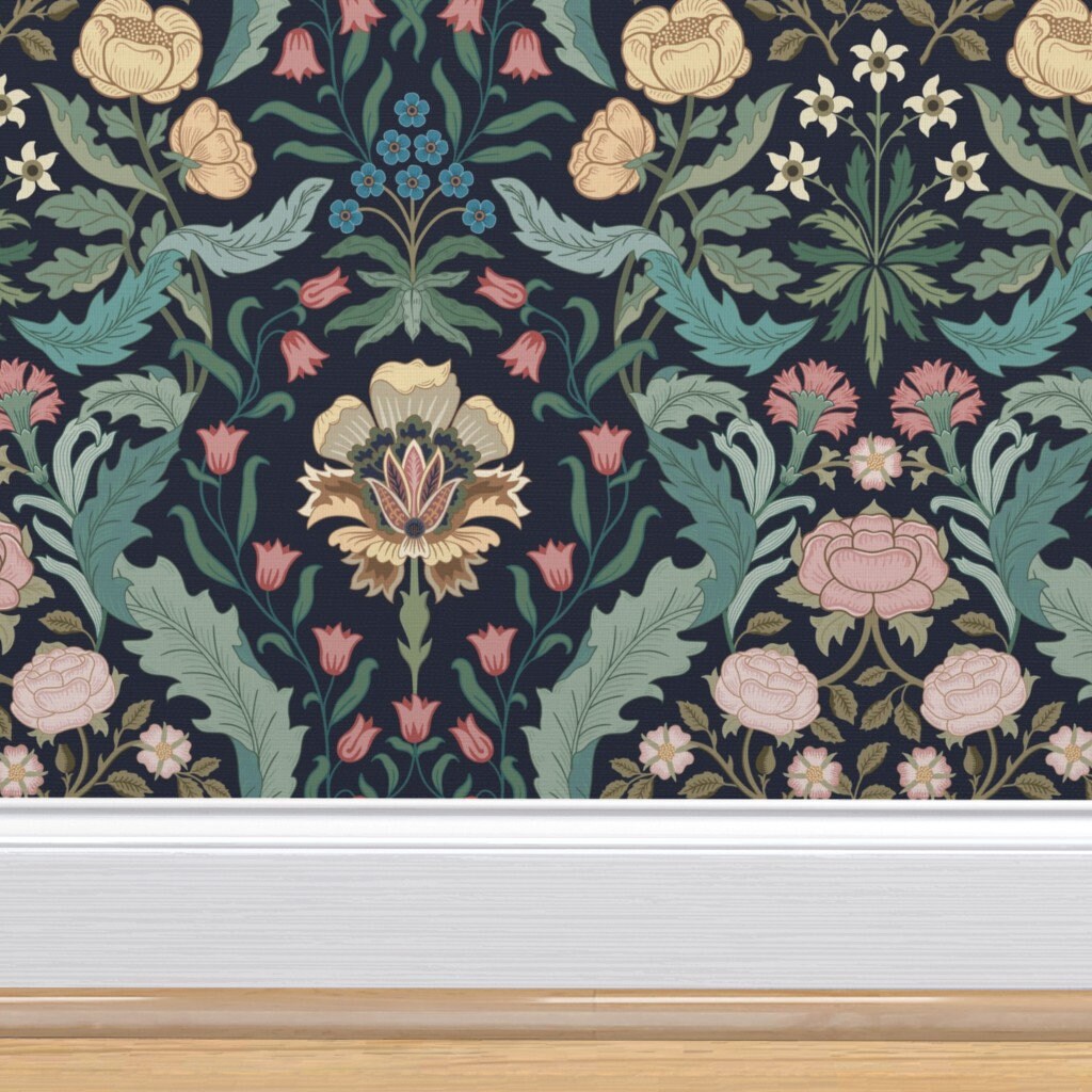 Victorian Rose Grasscloth Wallpaper Victorian Floral by ...