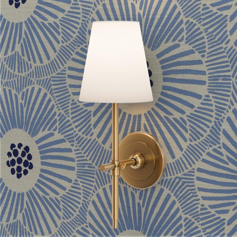 Blue Camellia Grasscloth Wallpaper - Overlapping Camellia by Vivdesign ...