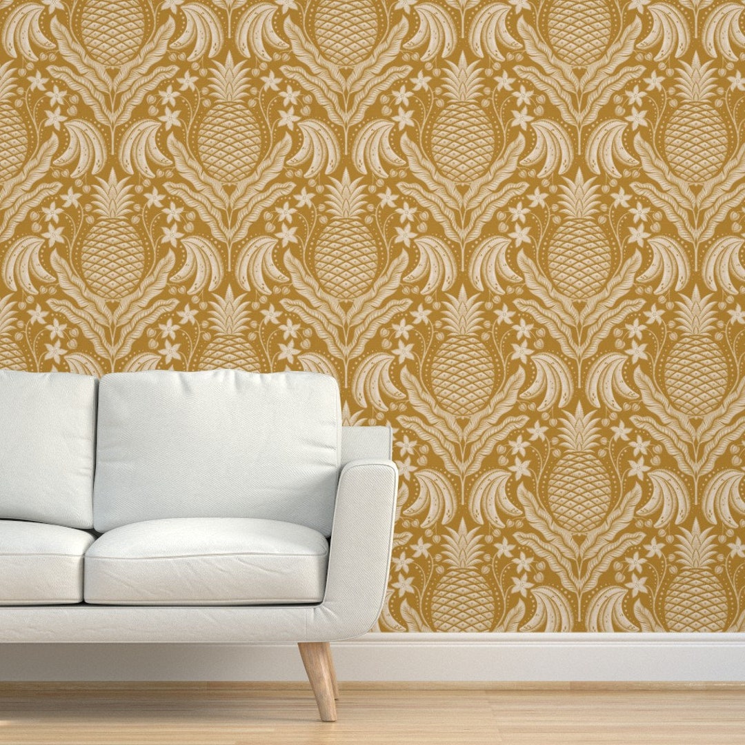 Pineapple Damask Grasscloth Wallpaper Tropical Fruit Damask by Me_coco ...