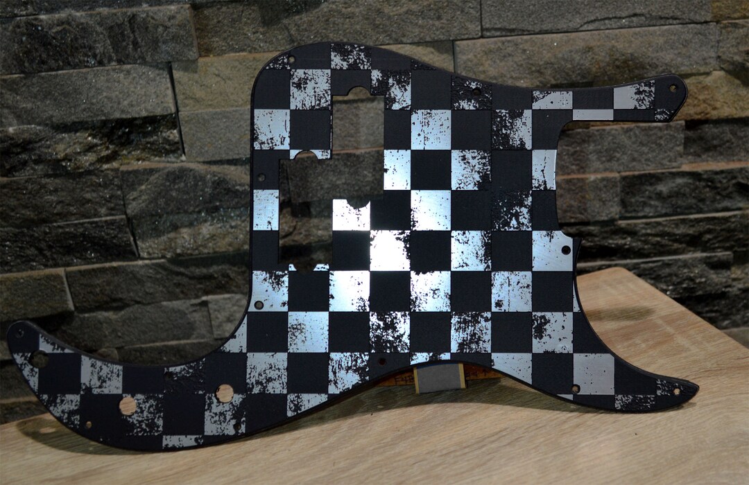 Faux Brushed Aluminum Distressed Checker Standard P Bass Pickguard ...