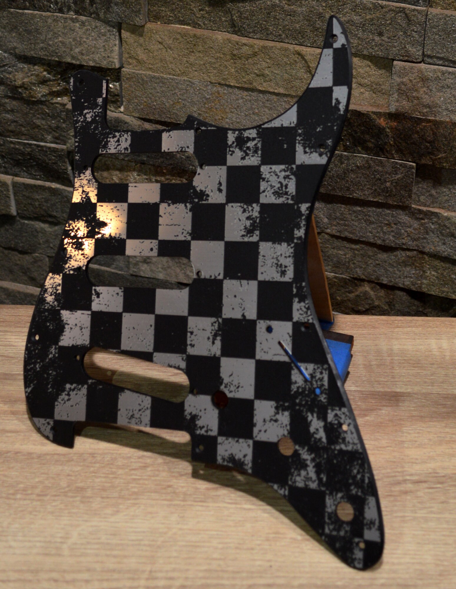 Faux Brushed Aluminum Distressed Checker Textured Pickguard Fits Fender ...