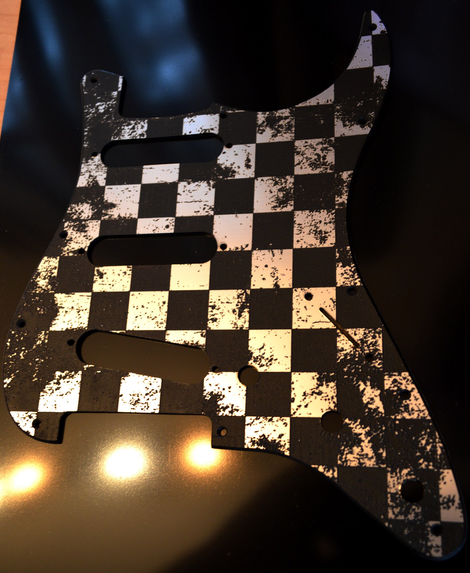 Faux Brushed Aluminum Distressed Checker Textured Pickguard Fits Fender ...