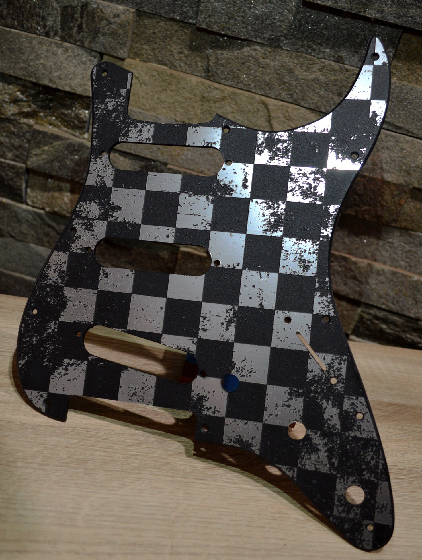 Faux Brushed Aluminum Distressed Checker Textured Pickguard Fits Fender ...