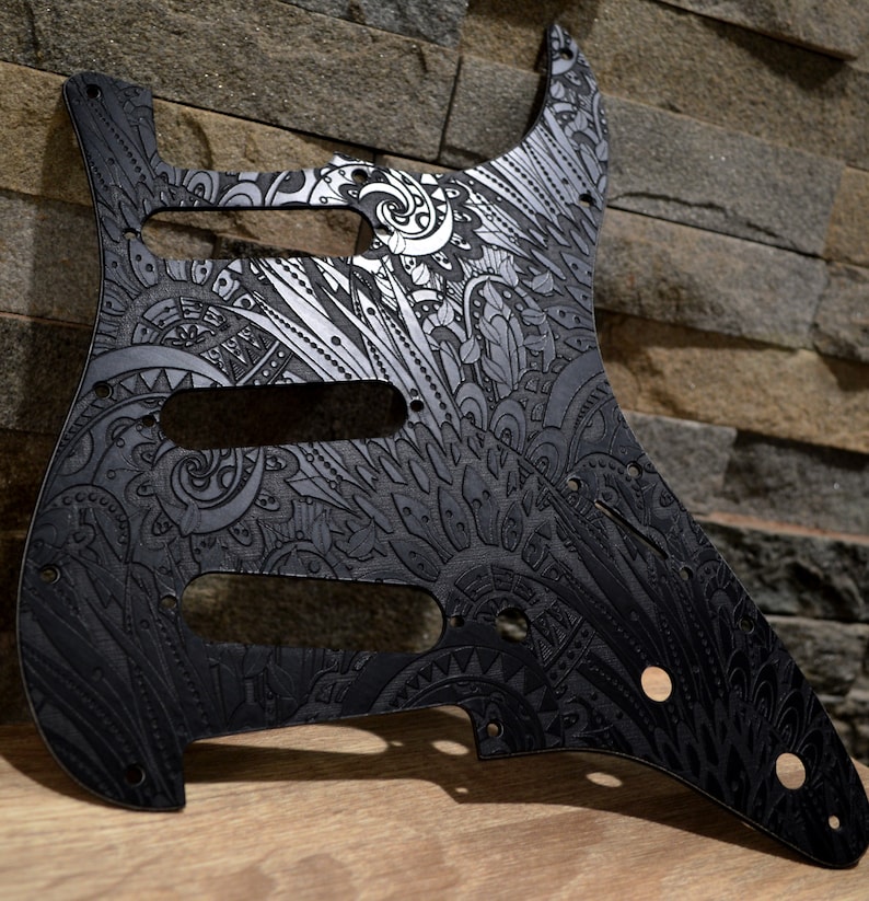 Custom Black Psychedelic Textured Pickguard Fits Fender Stratocaster ...