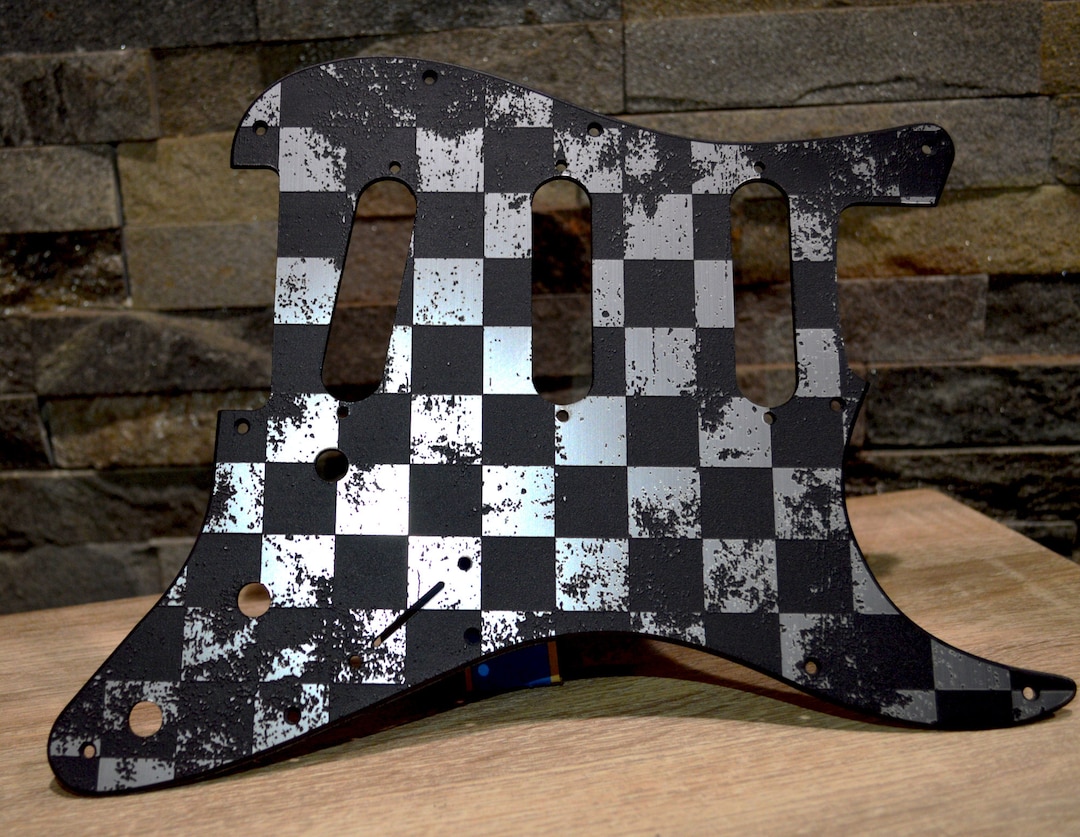 Faux Brushed Aluminum Distressed Checker Textured Pickguard - Fits ...
