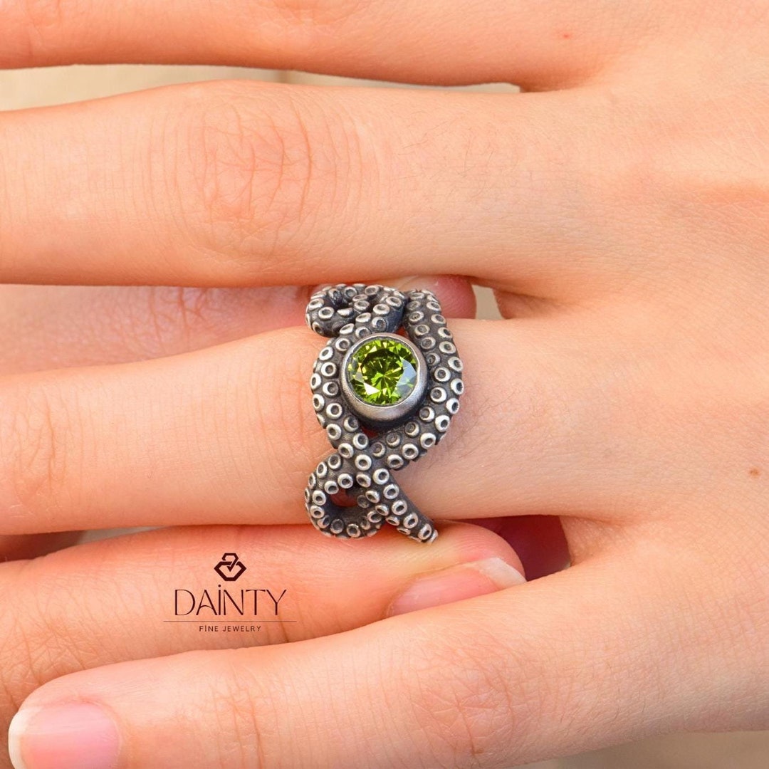 Kraken Peridot Ring I Stackable Fantasy Ring I Green Ocean Ring I ...