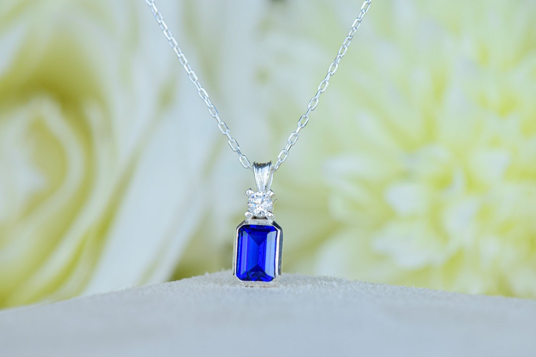 Sapphire Necklace I Sterling Silver Blue Necklace I Genuine Bezel ...