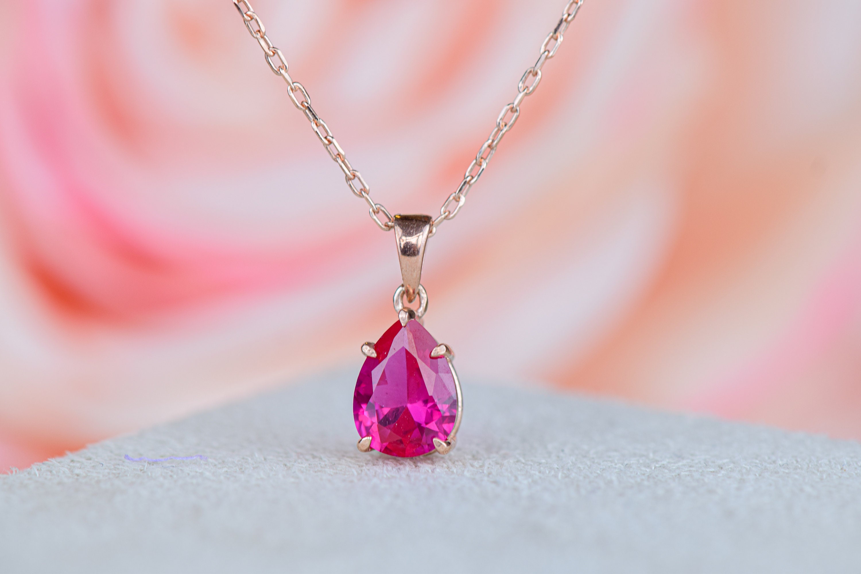 Ruby Necklace I Pear Cut Ruby Necklace I Sterling Silver - Etsy