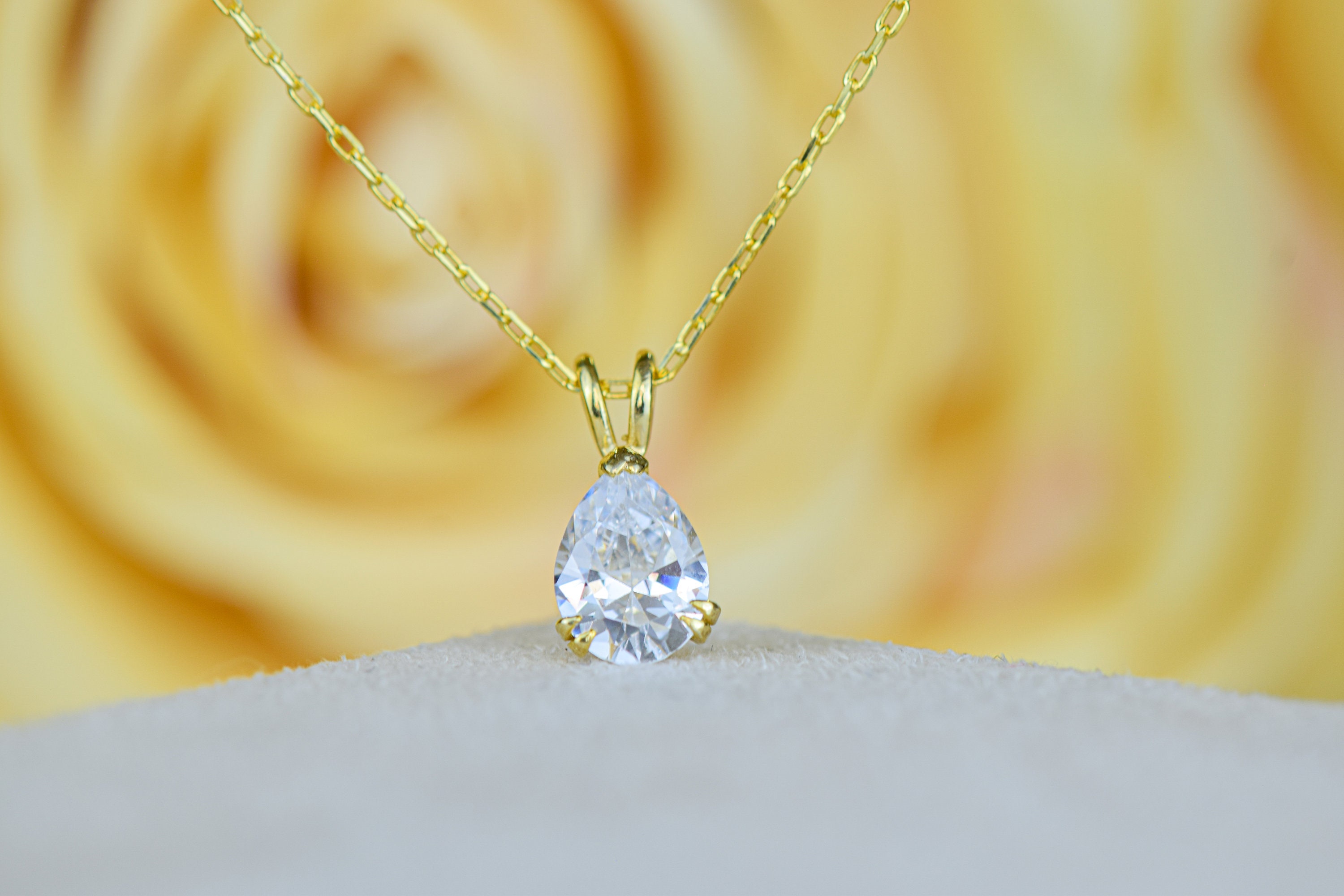 Teardrop Diamond Necklace I Dainty Solitaire Necklace I 925 Sterling ...