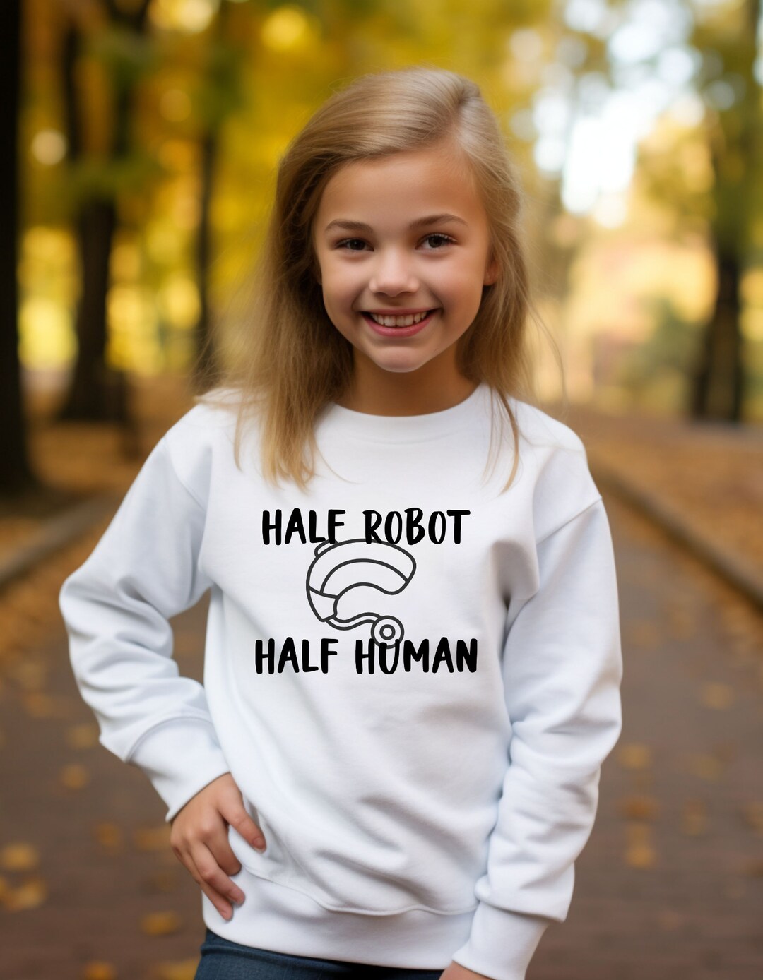 Half Robot Half Human Youth Crewneck Sweatshirt, Deaf Awareness,hard of ...