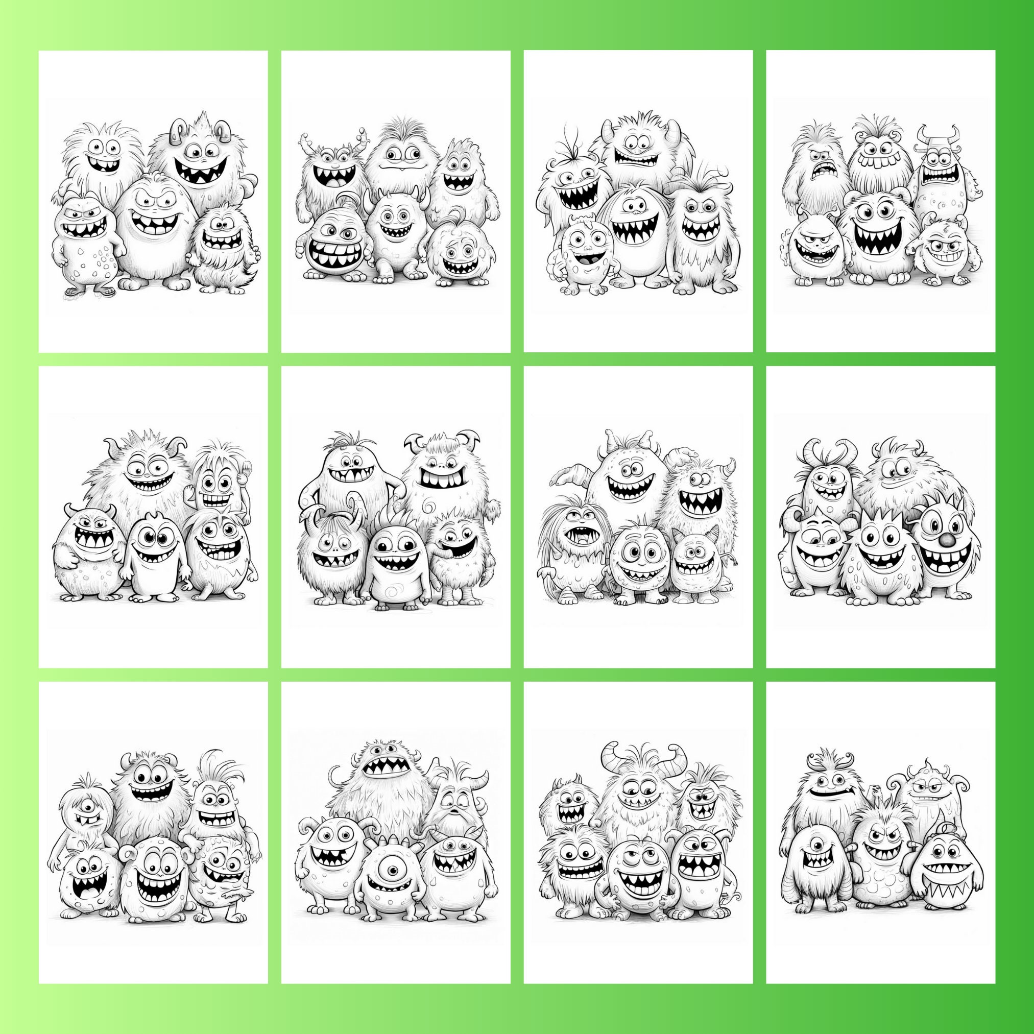 Monster Families 50 Coloring Pages Greyscale Kids and - Etsy