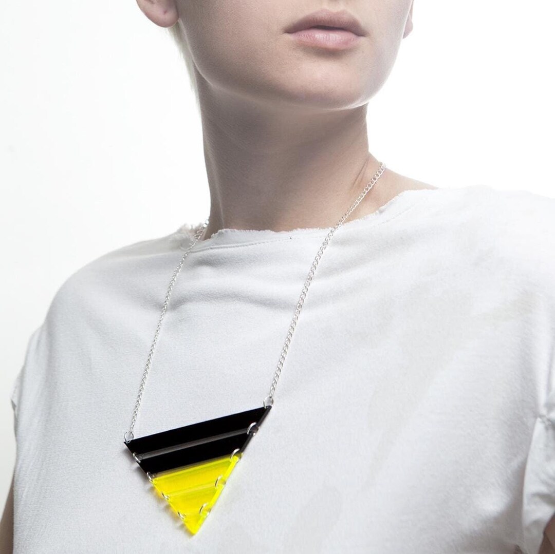 Neon Plexiglass Triangle Necklace, Bold Statement Pendant, Modern ...