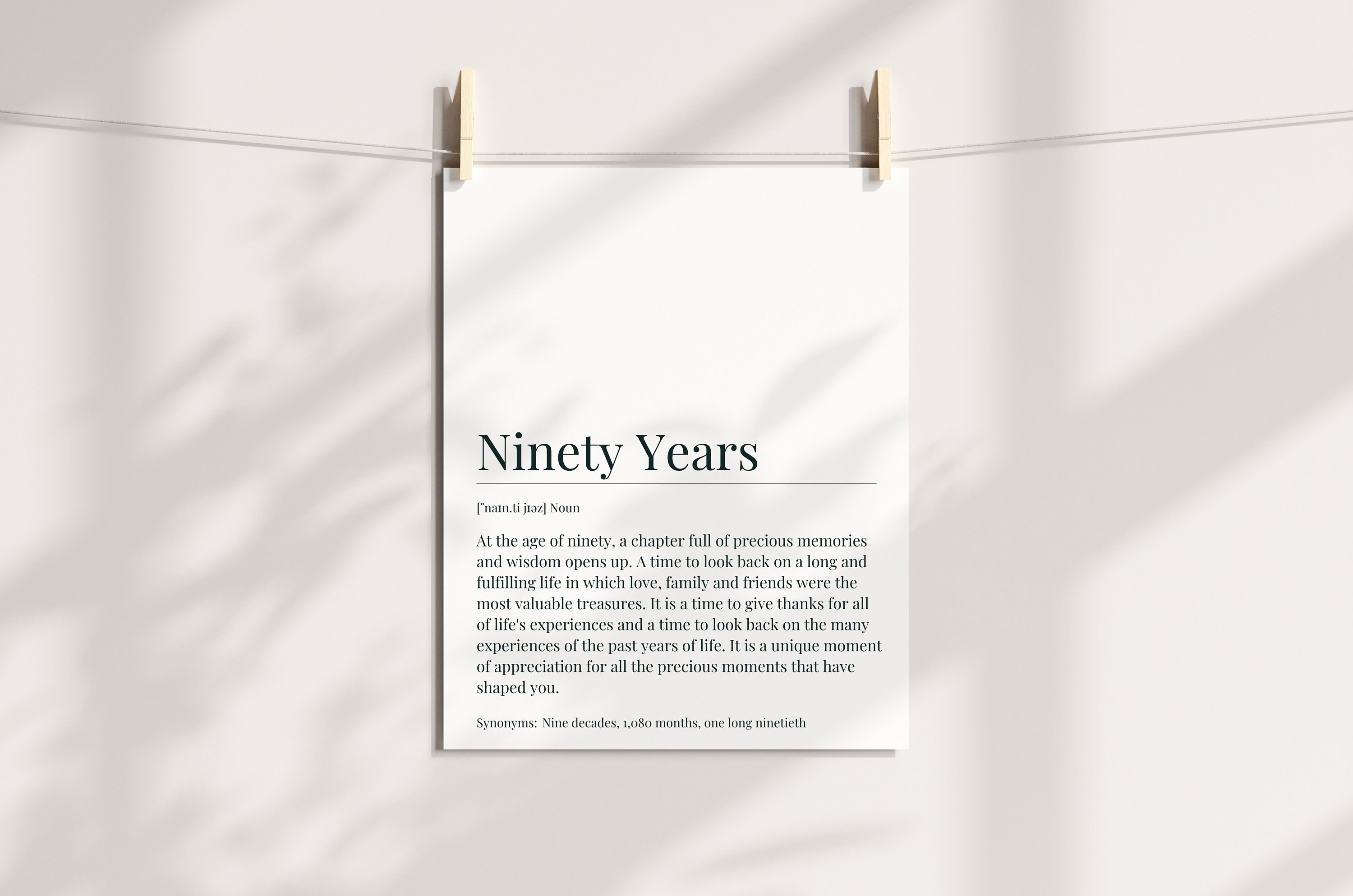 90th Birthday Present Ninety Years Anniversary Gift Card Definition ...